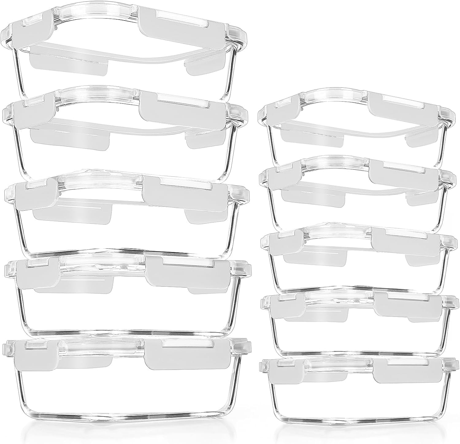 10Pack Glass Meal Prep Containers, Airtight Glass Lunch Containers ...