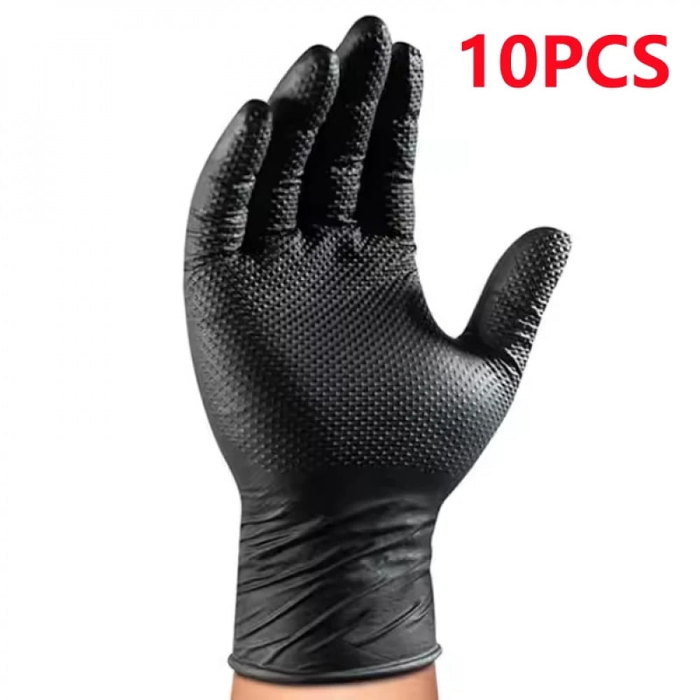 10Pack Industrial Black Nitrile Gloves 8mil Heavy Duty Disposable Gloves with Diamond Textured ...