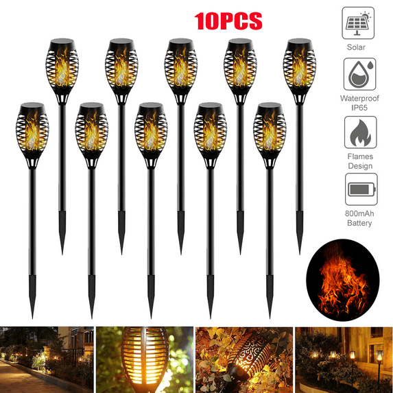 10Pack LED Solar Power Torch Light Flickering Flame Waterproof Yard ...