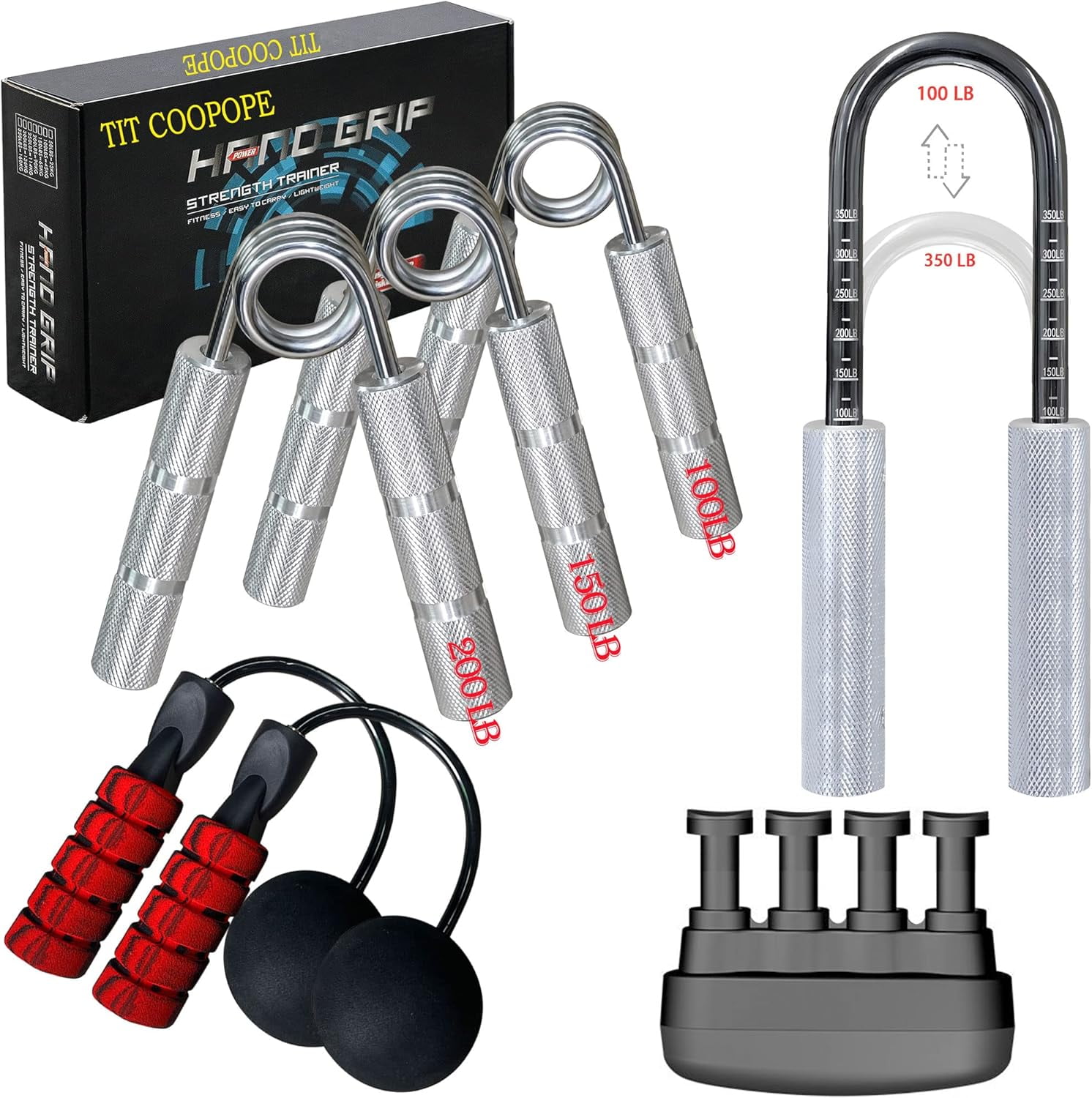 10Pack Metal Grip Strength Trainer Resistance 50-350 LBS/Jump Rope/100 ...