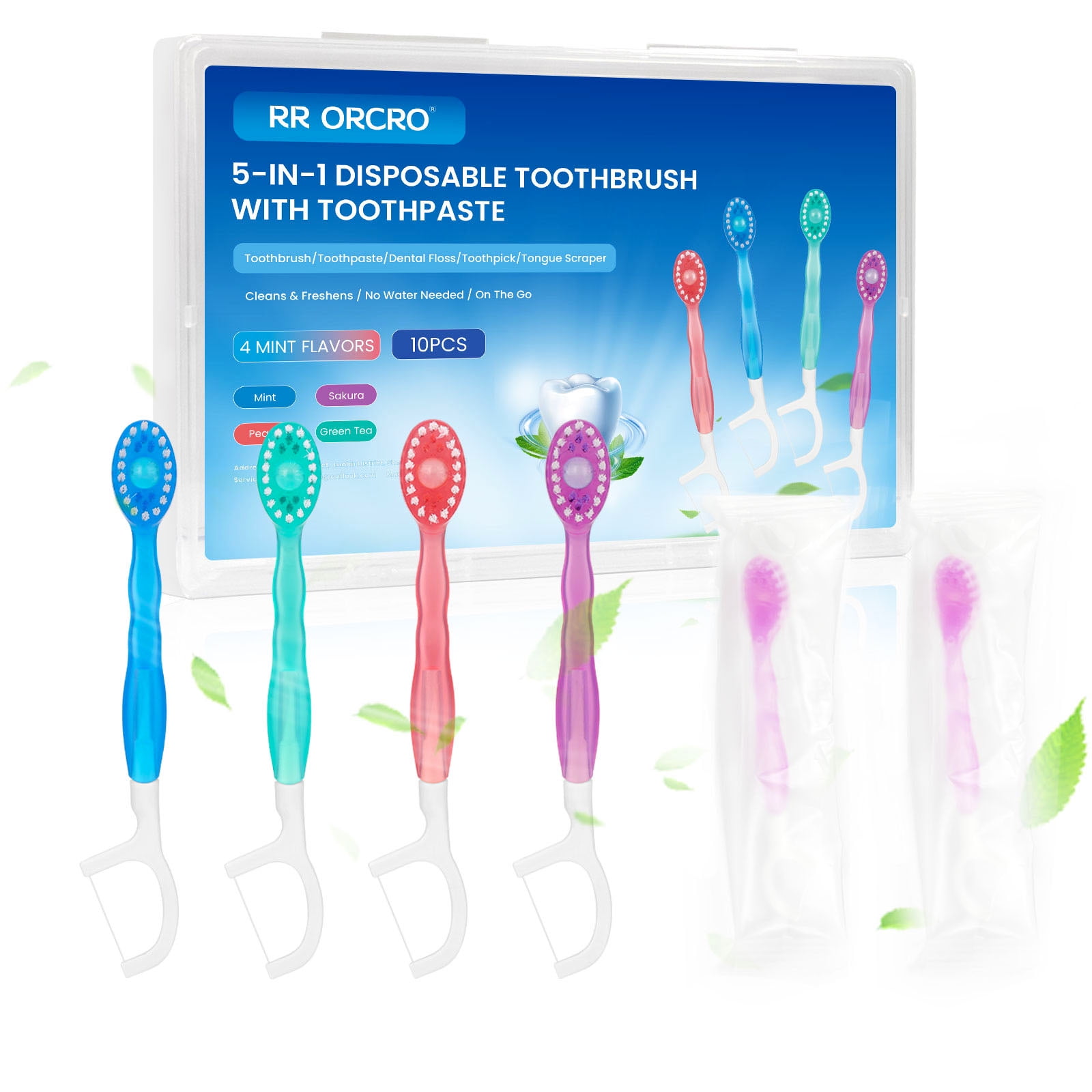 10Pack Mini Disposable Toothbrushes Set 5-in-1 Portable Pre-Pasted ...