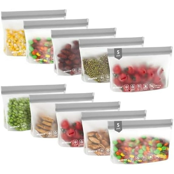 10Pack Reusable Snack Bags Dishwasher Safe, BPA Free Food Storage ...