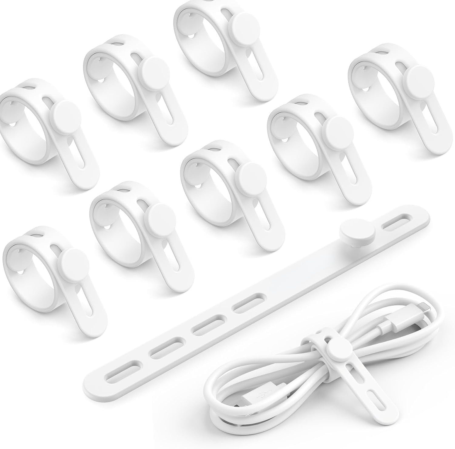10Pack Silicone Cable Ties Cord Organizer Wrap Reusable Elastic ...