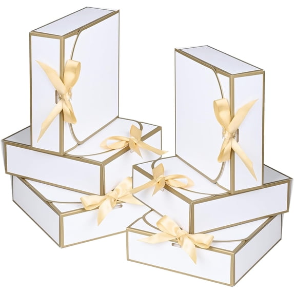 10Pack Small Gift Boxes, 6.5''x6.5''x2'' White Boxes with Ribbon, for ...