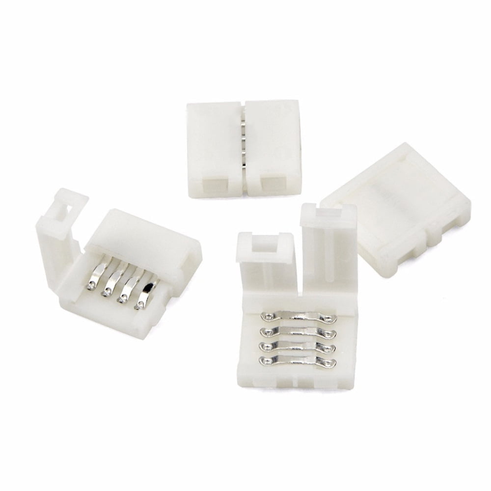 10Packs 4-Pin RGB LED Light Strip Connectors 10mm Unwired Gapless Solderless Adapter Terminal ...