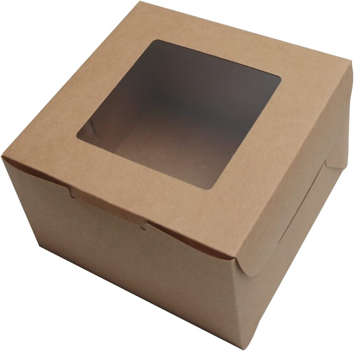 10Packs 8x8x5 Inches Brown Kraft Cake Boxes with Window, Gift Packing ...
