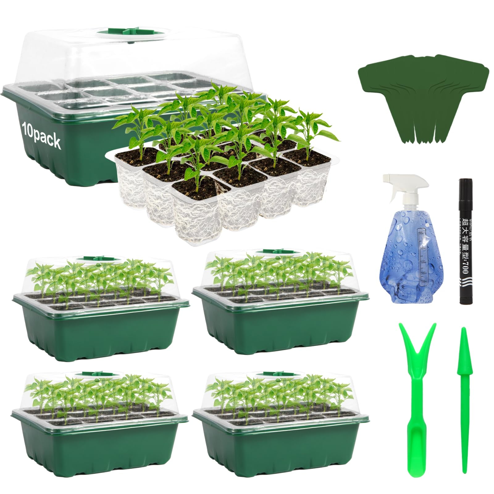 10Packs Seed Starter Tray Kits (120 AIS1 Cells Total Germination Trays ...