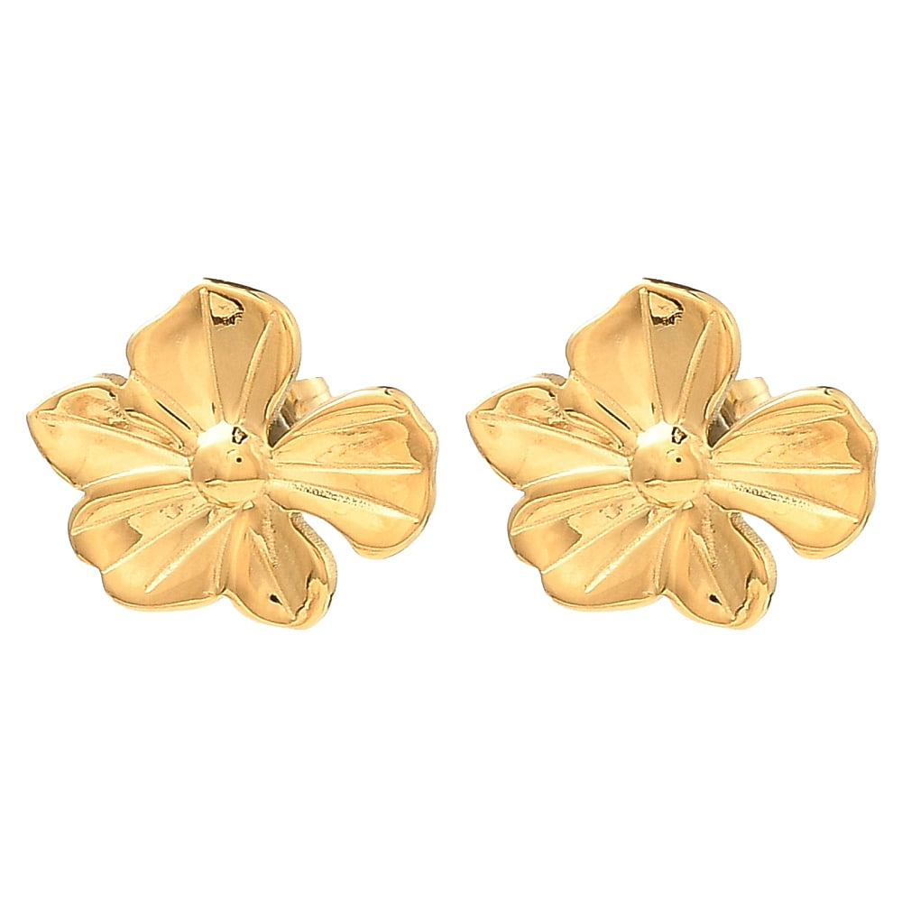 10Pair 304 Stainless Steel Stud Earrings for Women Flower Real 18K Gold ...