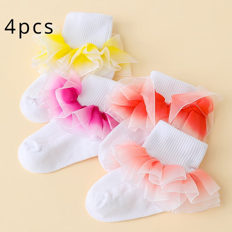 10Pairs Baby Girl's Lace Ruffle Frilly Trim Crew Socks, Breathable ...