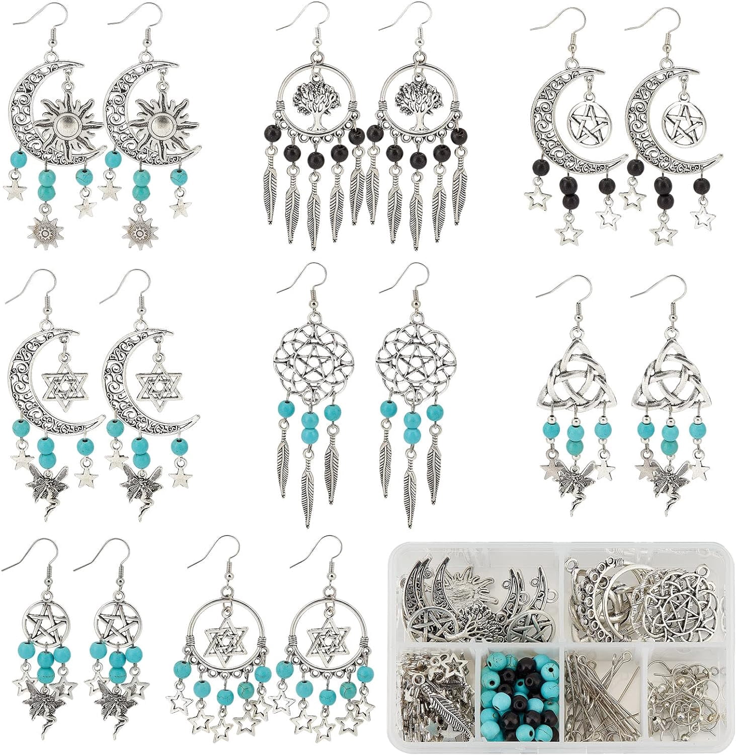 1 Box 10 Pairs Chandelier Dangle Making Starter Kit Crescent Moon Star ...