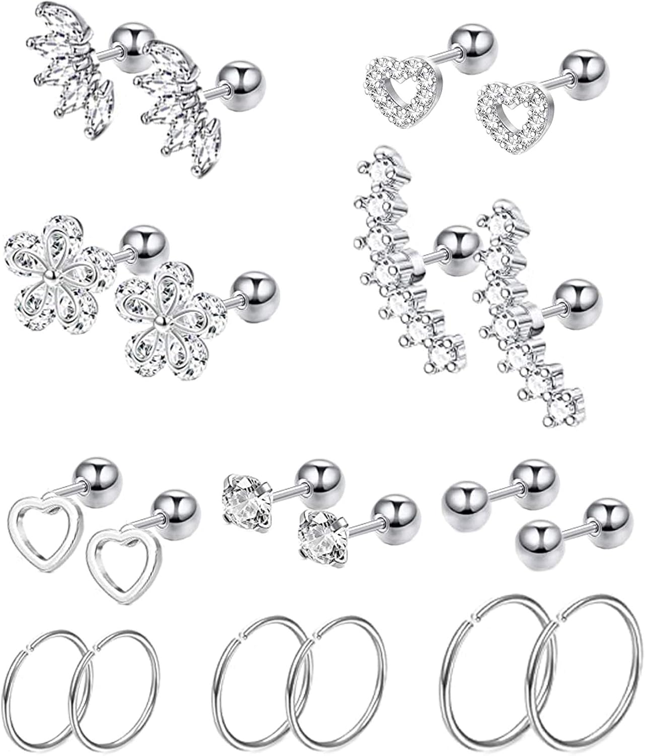 10Pairs Stainlesss Steel Elegant Cartilage Stud Earrings suitable for ...