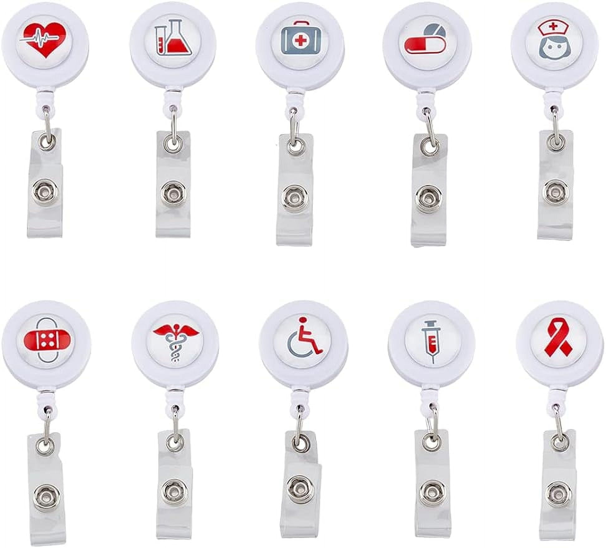 10Patterns White Retractable Nurses Badge Reels Plastic Medical Themed ...