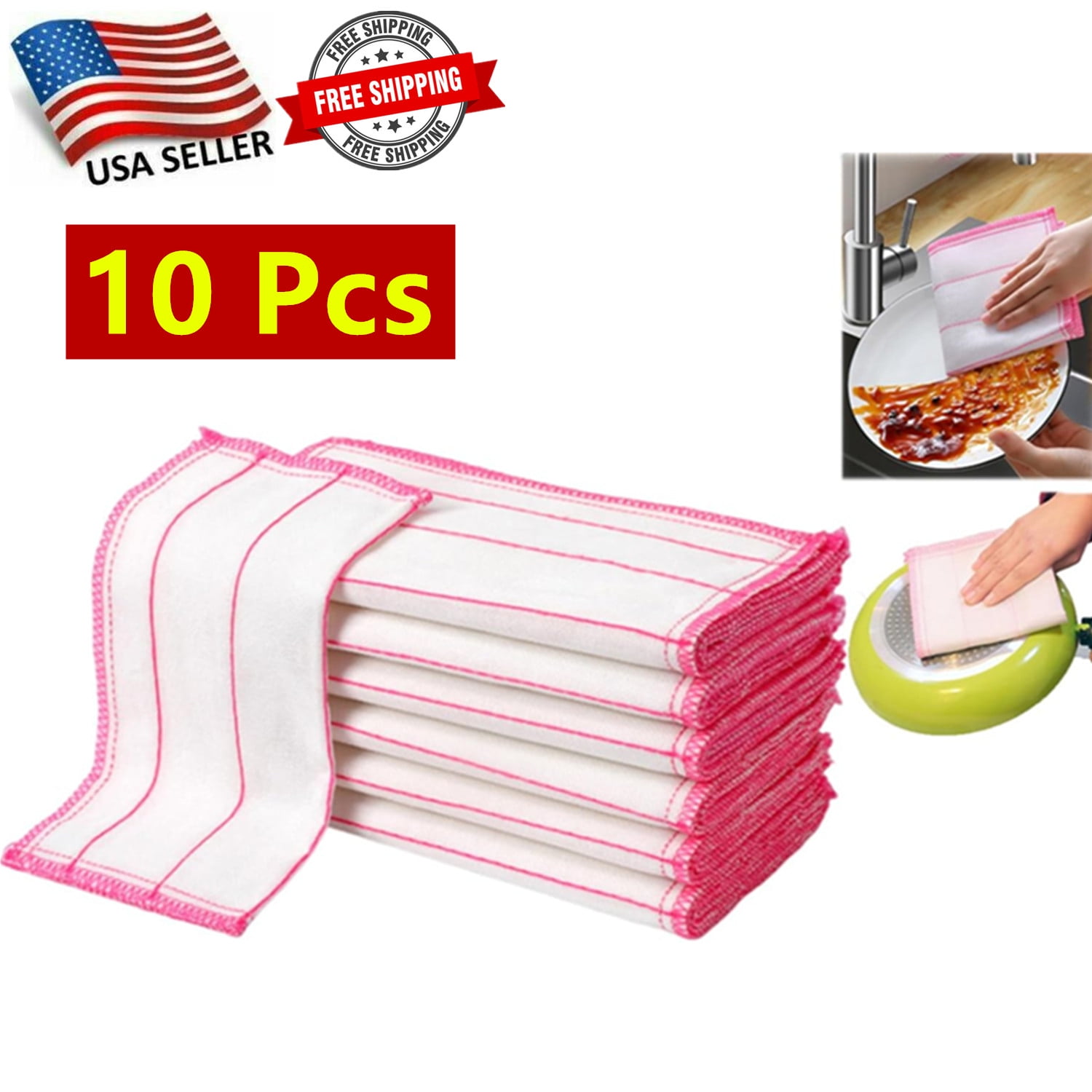 10Pc Natural Wood Fiber Cleaning Cloth Odor Free Dish Cloth Reusable ...