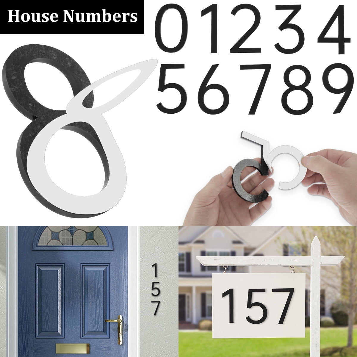 10Pcs 0 to 9 Numbers Sticker,Acrylic Number House Numbers Self-Adhesive ...