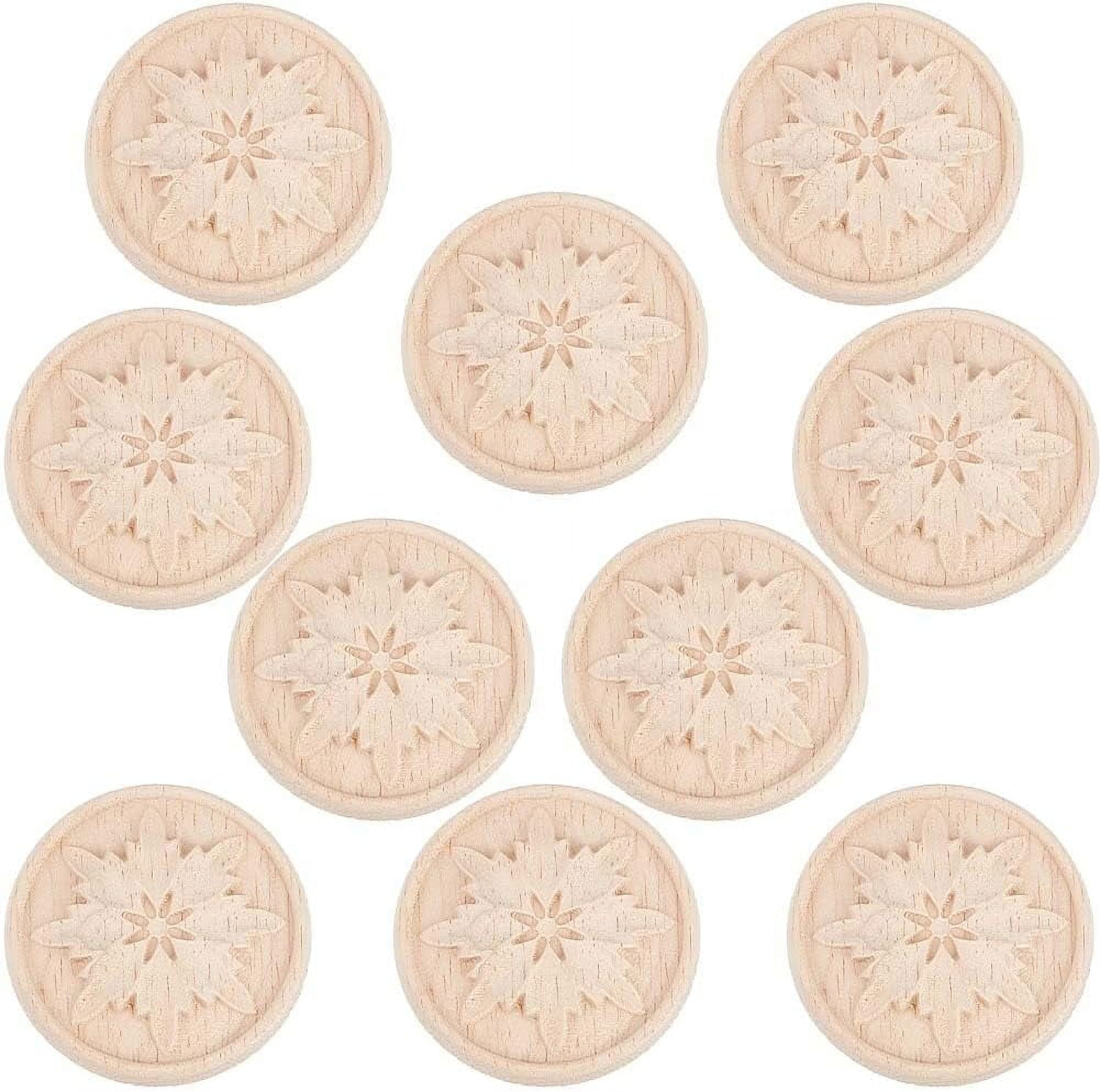 10Pcs 1.8 Inch Wood Carved Appliques Flower Round Onlay Unpainted ...