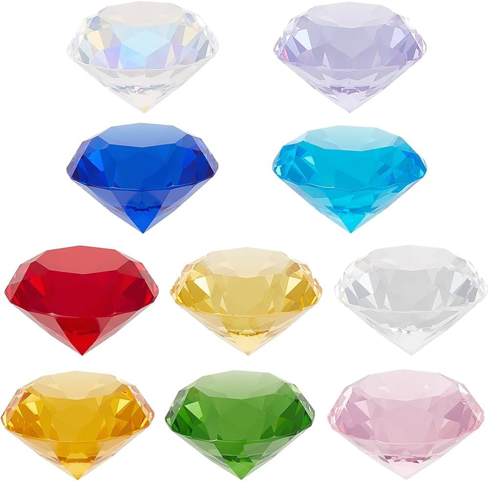 10Pcs 10 Colors Glass Diamond Decorations Multicolor Faceted Crystal ...