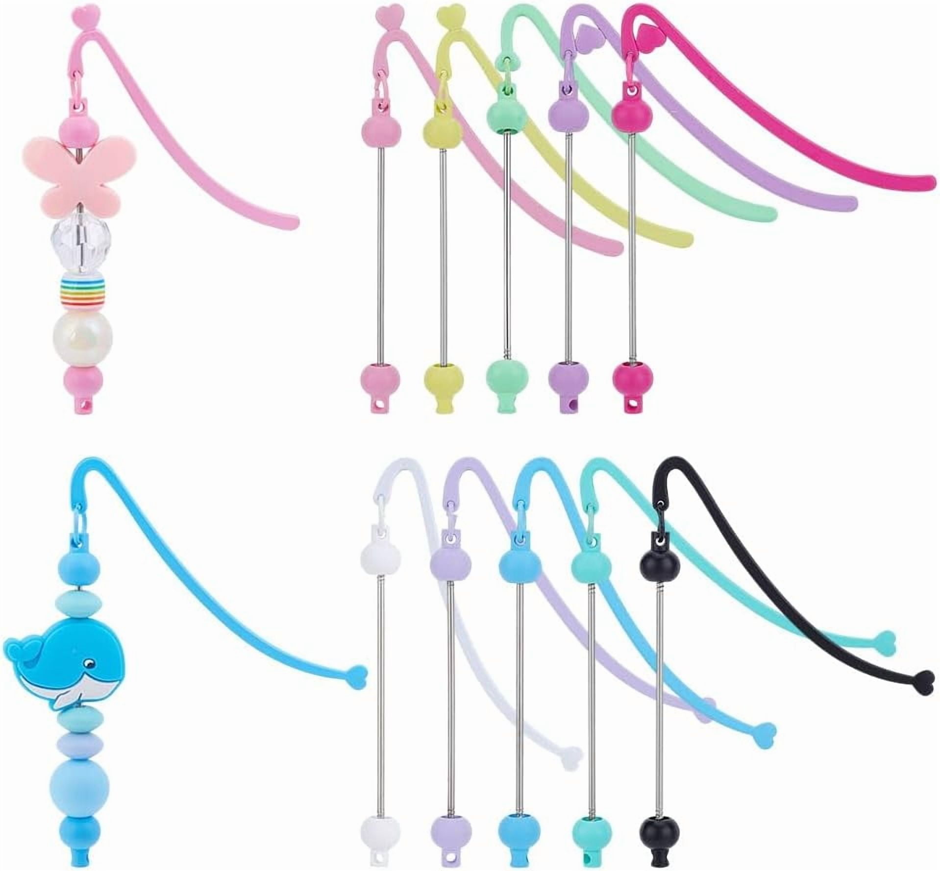 10Pcs 10 Colors Plastic Stainless Steel Beadable Bookmarks Hook-Shaped ...