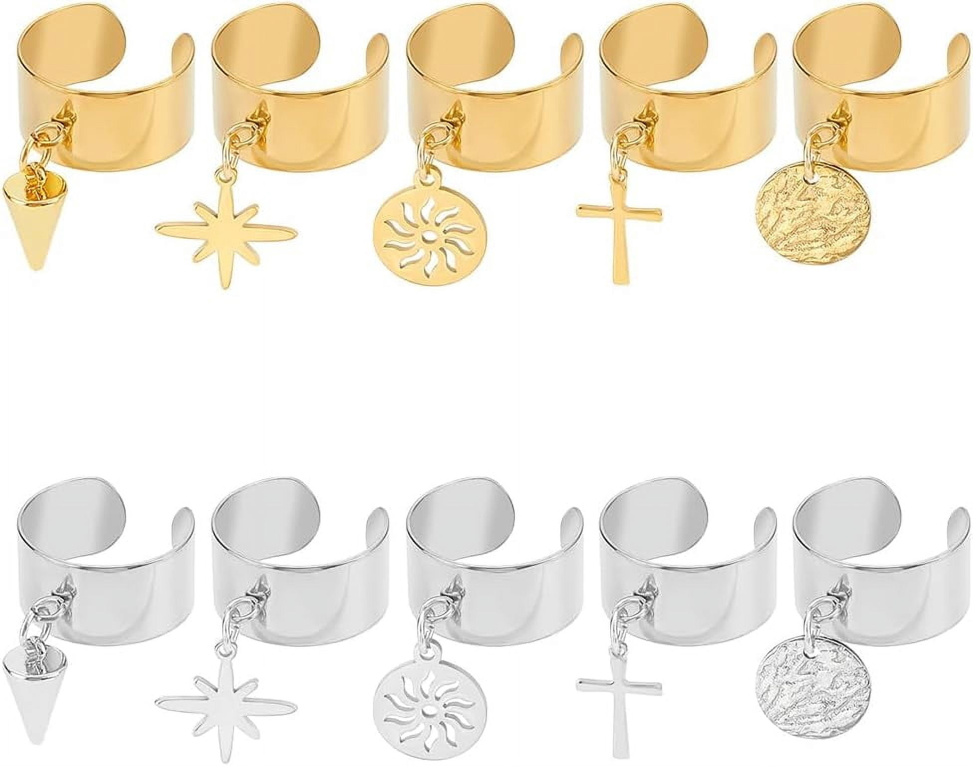 10Pcs 10 Styles Charm Ring Stainless Steel Women's Ring Adjustable ...