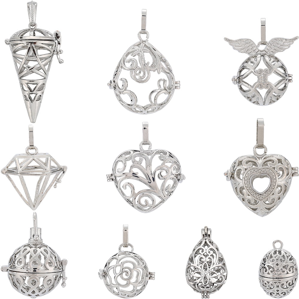 10Pcs 10 Styles Hollow Brass Cage Pendants For Chime Ball Pendant ...