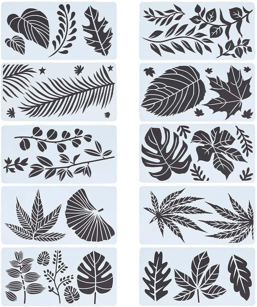 10Pcs 10 Styles Leaf Stencils Reusable Plant Stencil Plastic Drawing ...