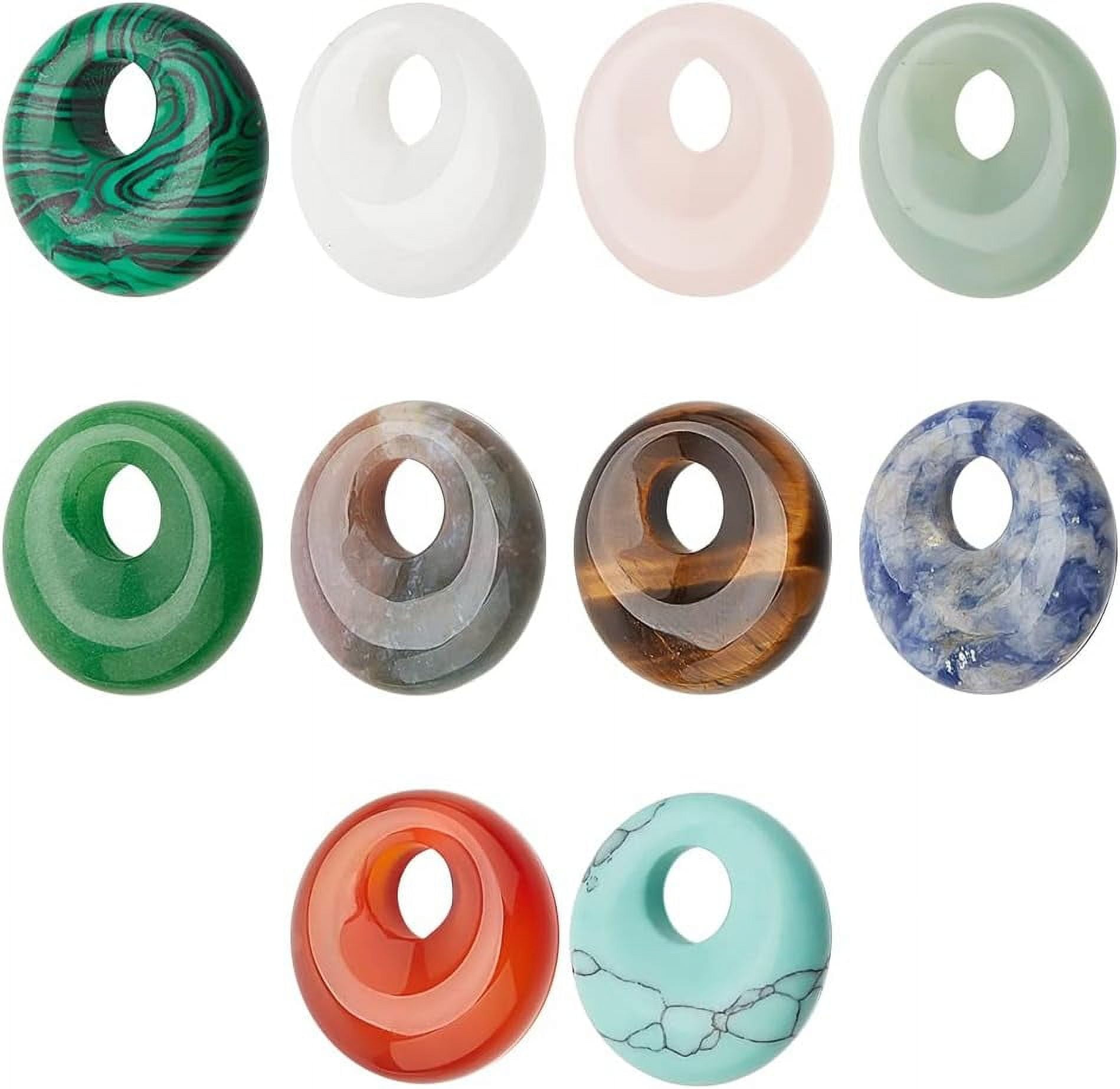 10Pcs 10 Styles Natural Donut Gemstone Charms 17.5mm Flat Round Mixed ...