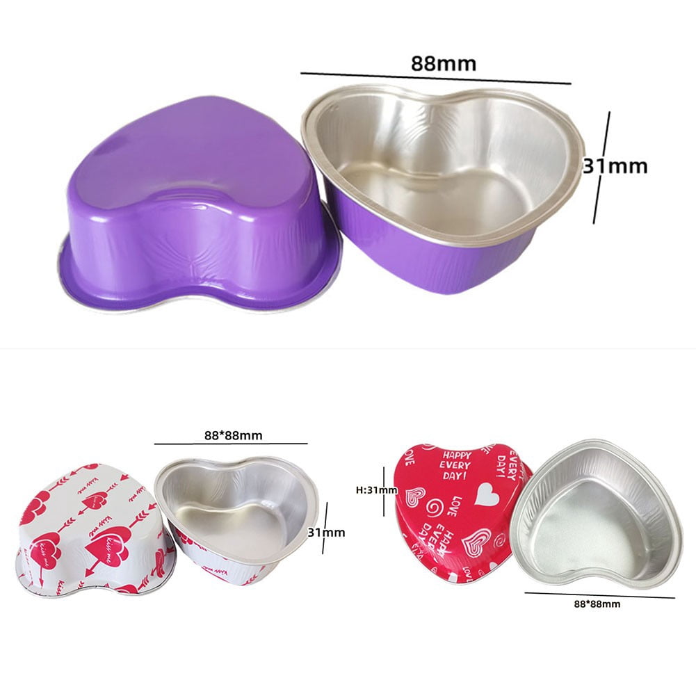 10Pcs 100Ml Heart Shaped Aluminum Foil Cake Mousse Cup With Lids Baking ...