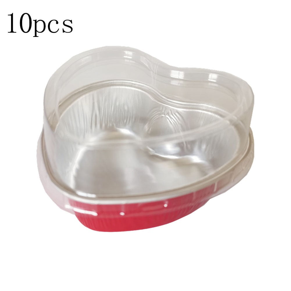 10Pcs 100ml Tin Foil Aluminum Foil Pudding Cup With Lid Heart-shaped ...