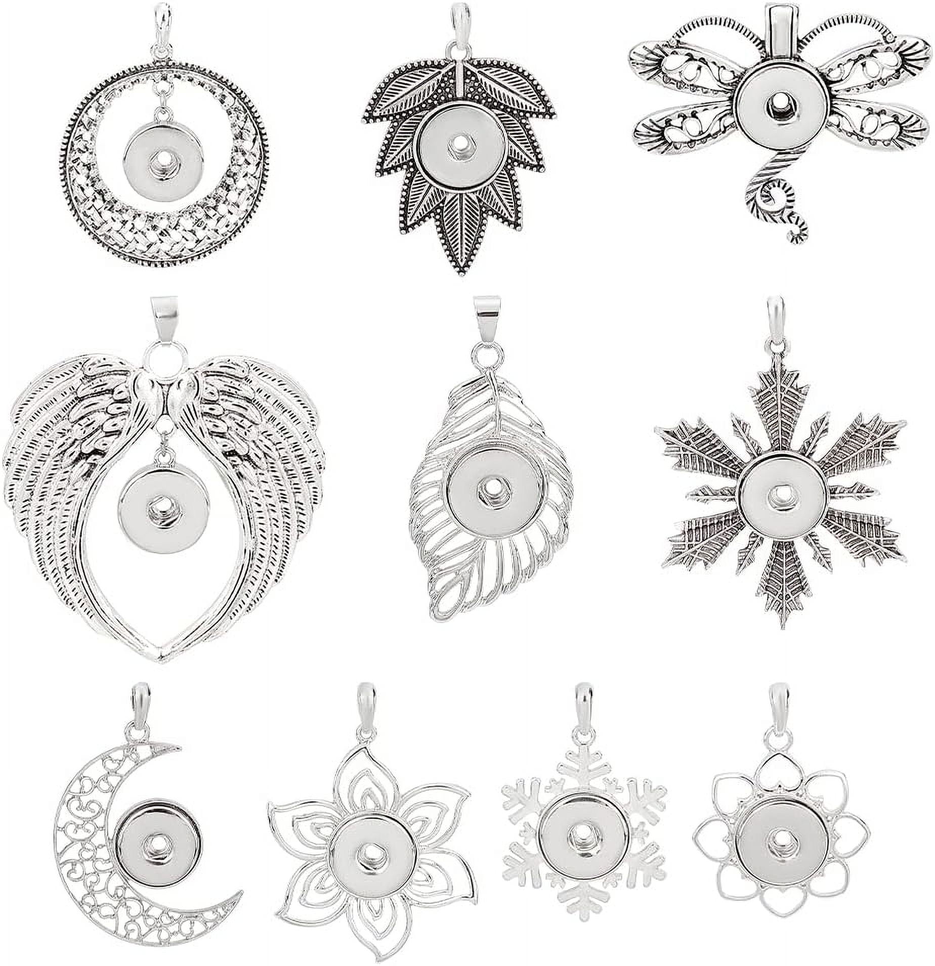 10Pcs 10Styles Snap Buttons Necklace Pendant Charms Maple Leaf Wing ...