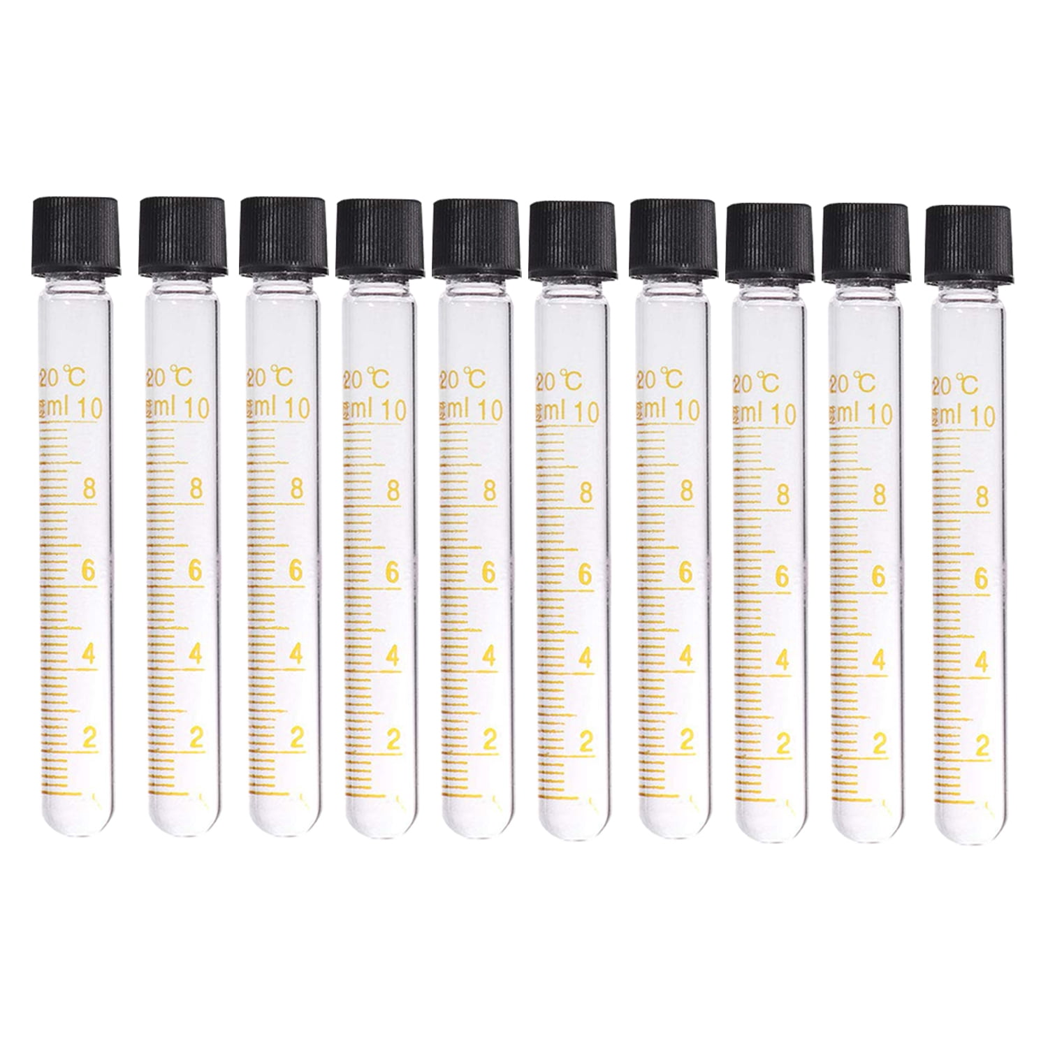 10Pcs 10ml Lab Clear Glass Test Tube Round Bottom Graduated with Screw ...