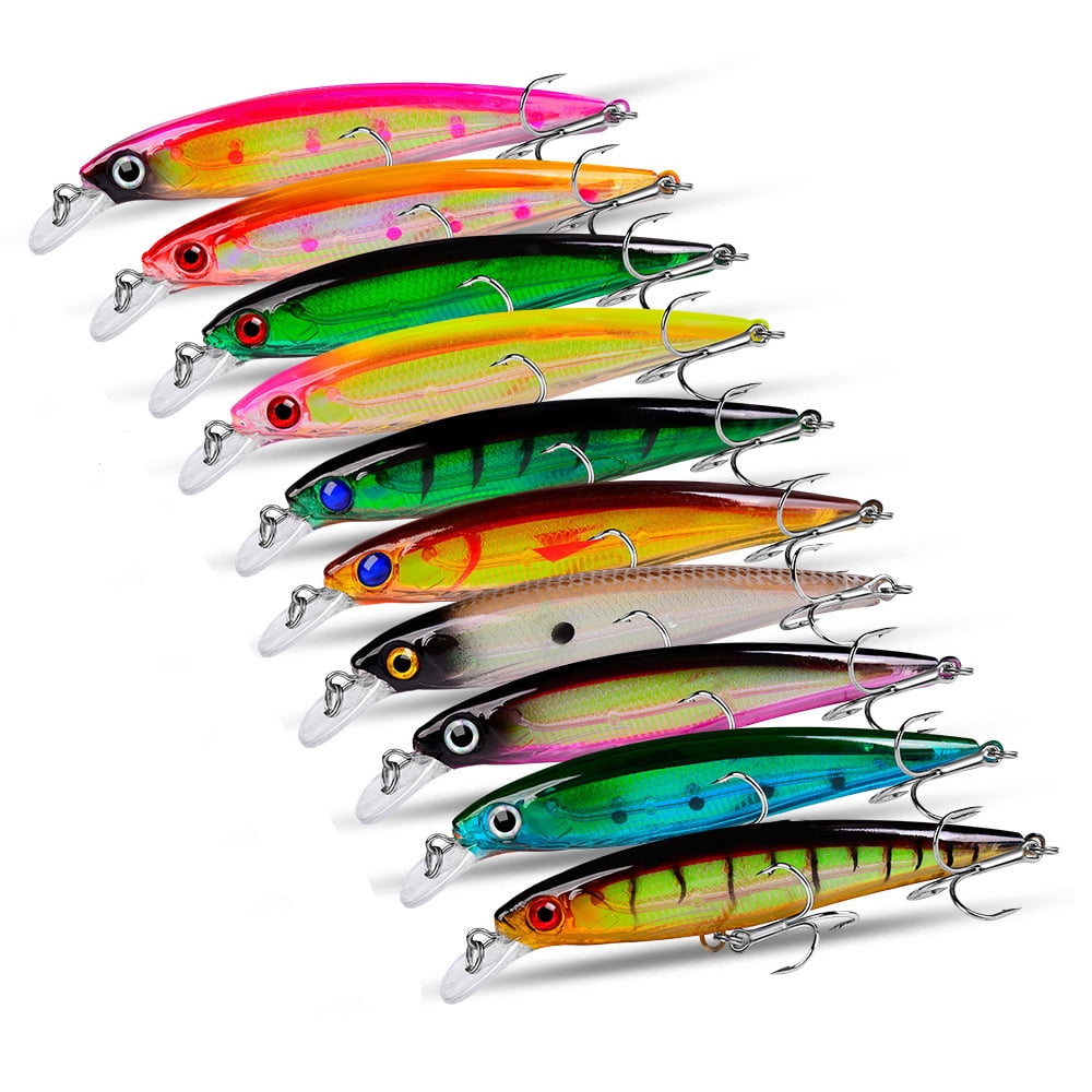10Pcs 11CM 13.4G Minnow Fishing Lure Hard Bait for Sea Bass Saltwater Freshwater 10 Colors ...