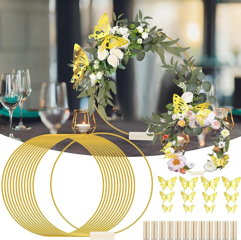 10Pcs 12 Inch Metal Floral Hoop with Stand for Table Centerpieces ...