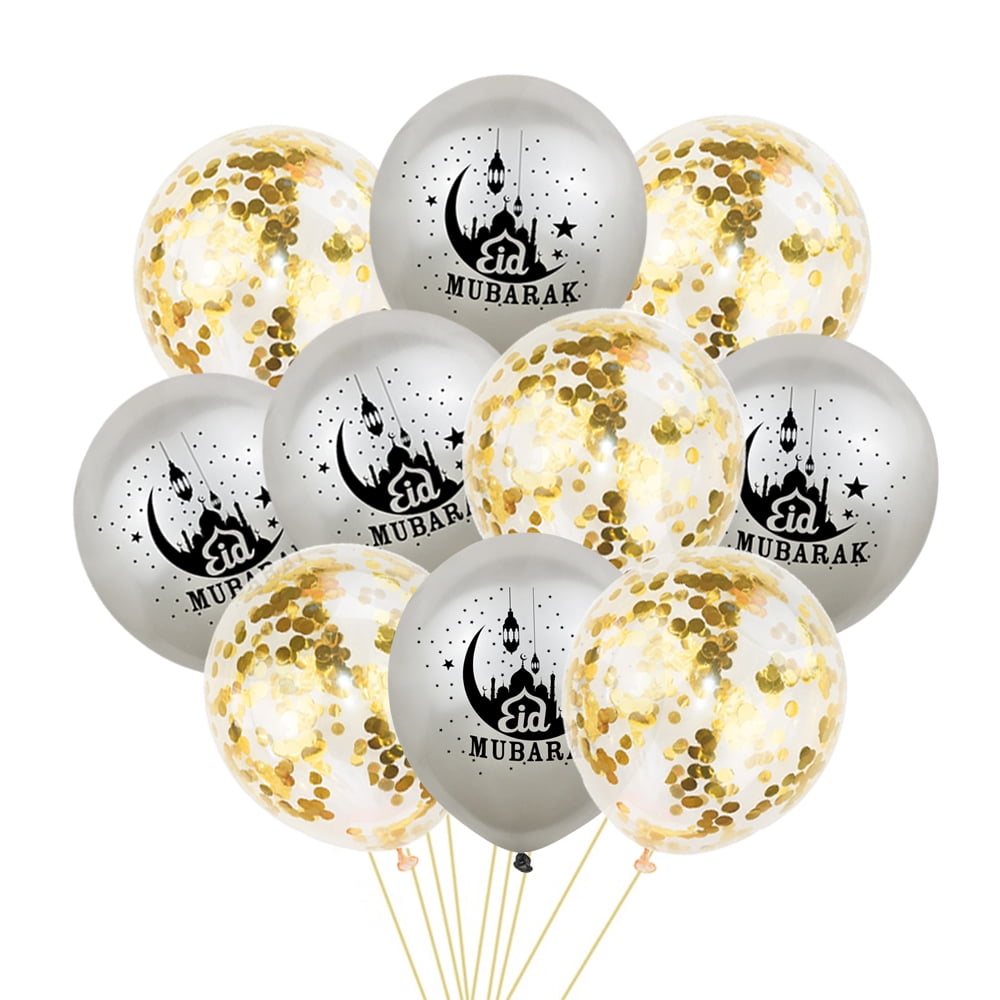 10Pcs 12Inch Eid Mubarak Latex Balloons Ramadan Decoration 2025 Gold ...