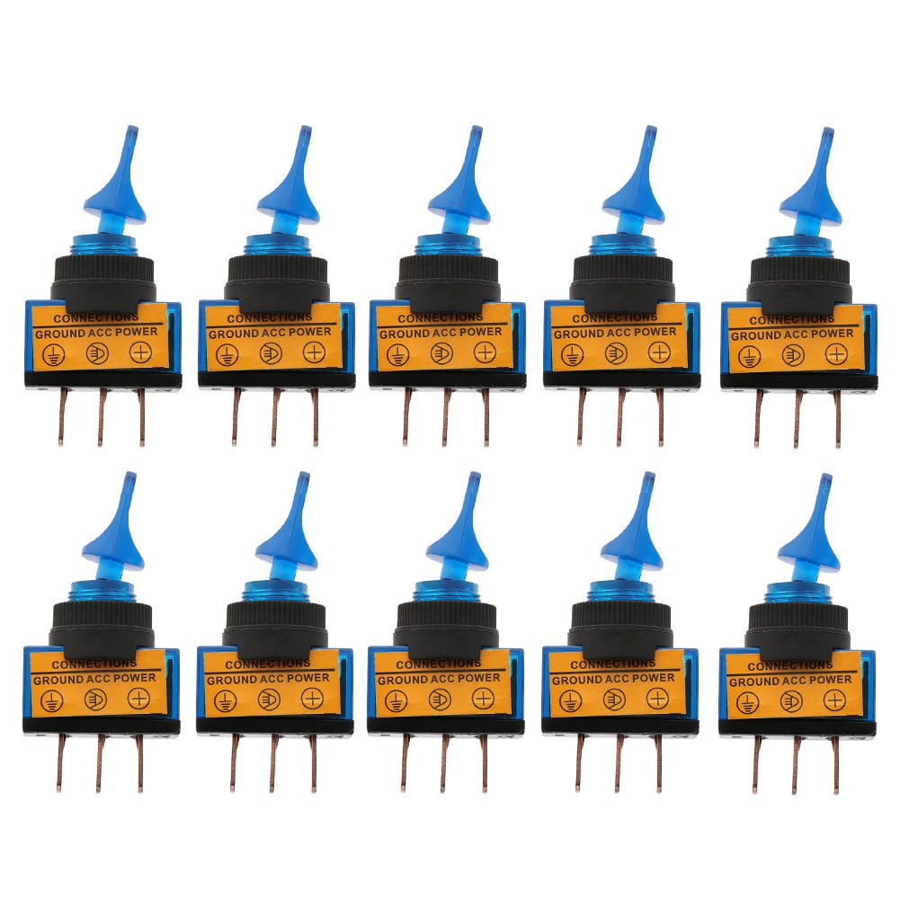 10Pcs 12VDC 20A LED Toggle Switch Short Handle 3-Pin 12mm ASW-14D (Blue ...