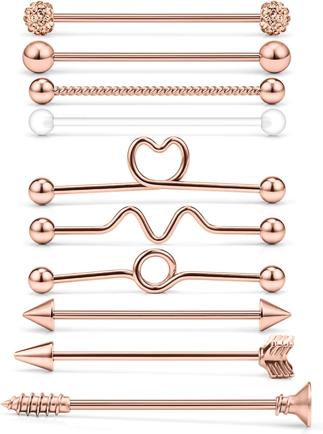 10Pcs 14G Pro Surgical Steel Industrial Barbell for Women Men Cartilage Earring Bar Body ...