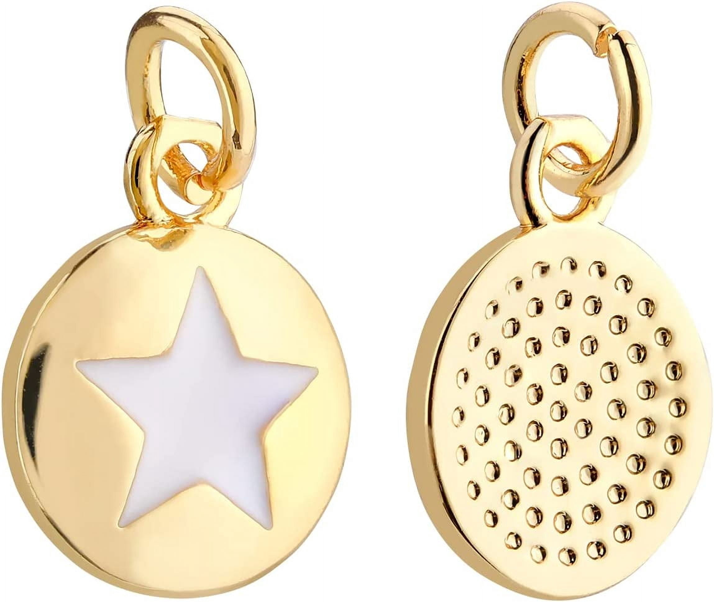 10Pcs 18K Gold Plated Star Enamel Charms Flat Round Pendants with Jump ...