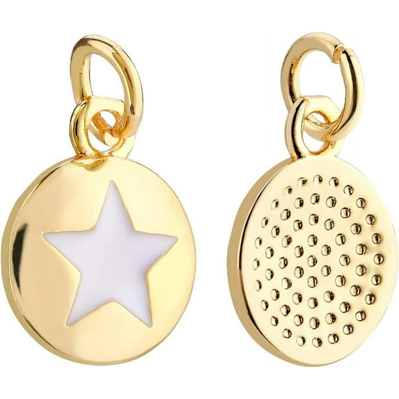 10Pcs 18K Gold Plated Star Enamel Charms Flat Round Pendants with Jump ...