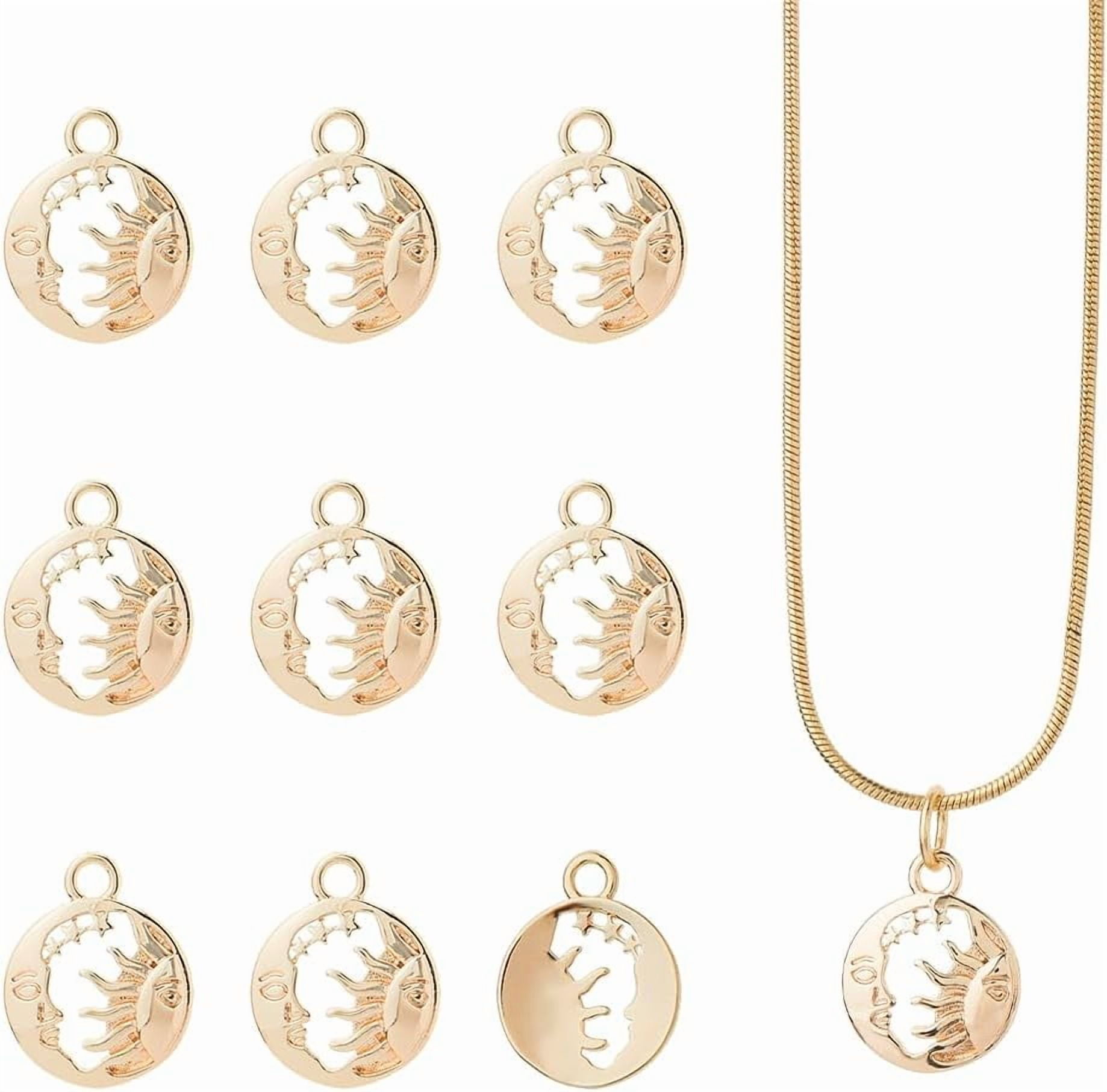 10Pcs 18K Gold Plated Sun Charm Brass Celestial Pendants Moon Star ...