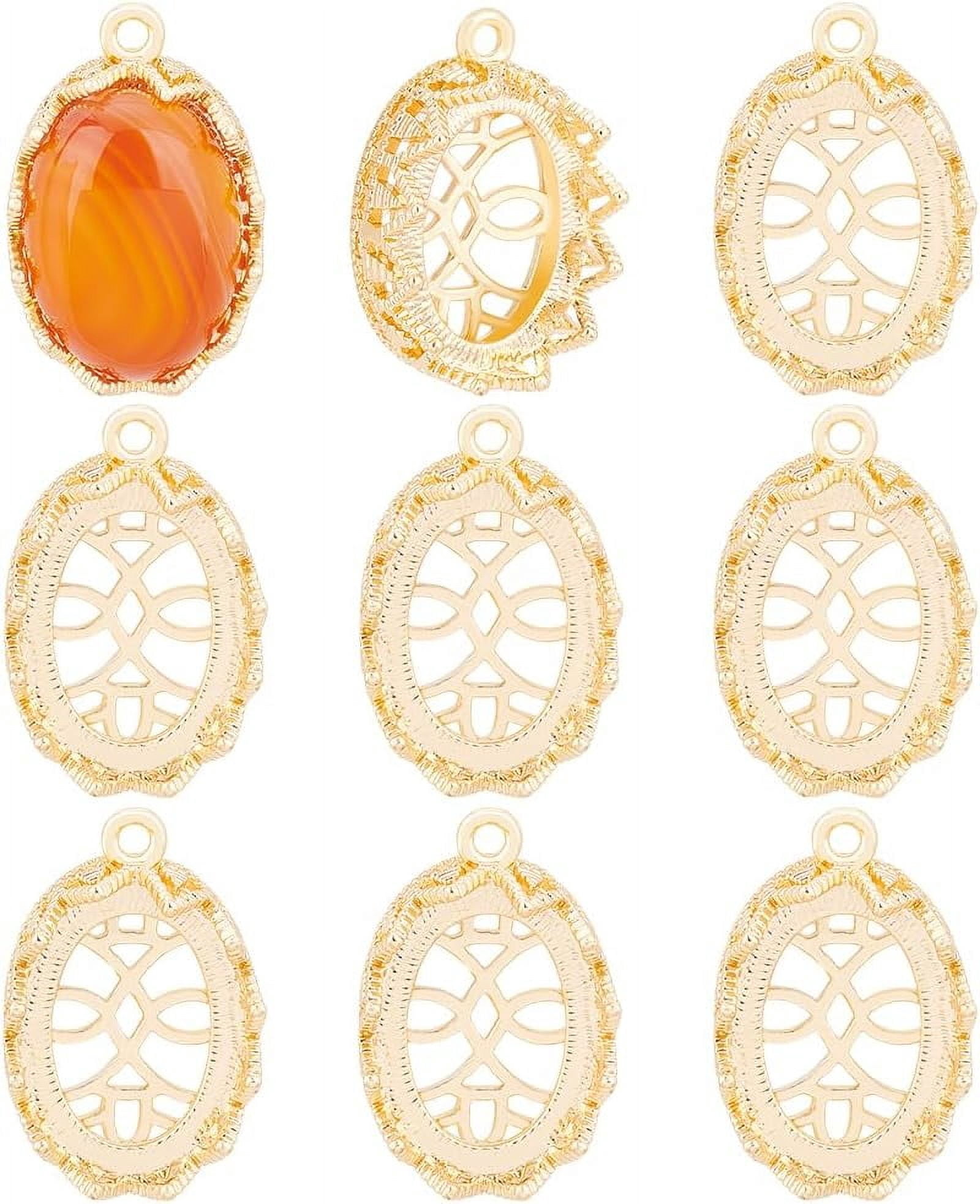 10Pcs 18k Real Gold Plate Oval Blank Pendant Base Necklace Cabochon ...