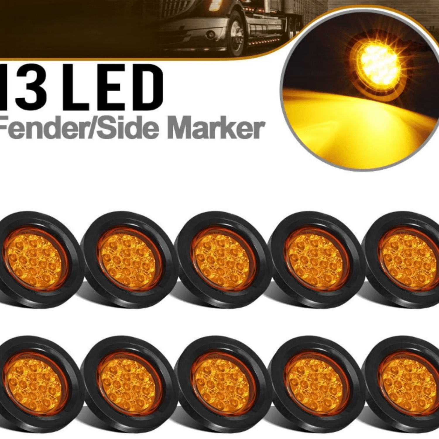 10Pcs 2.5" Round Amber 13Led Side Marker Clearance Lights [DOT Approved ...