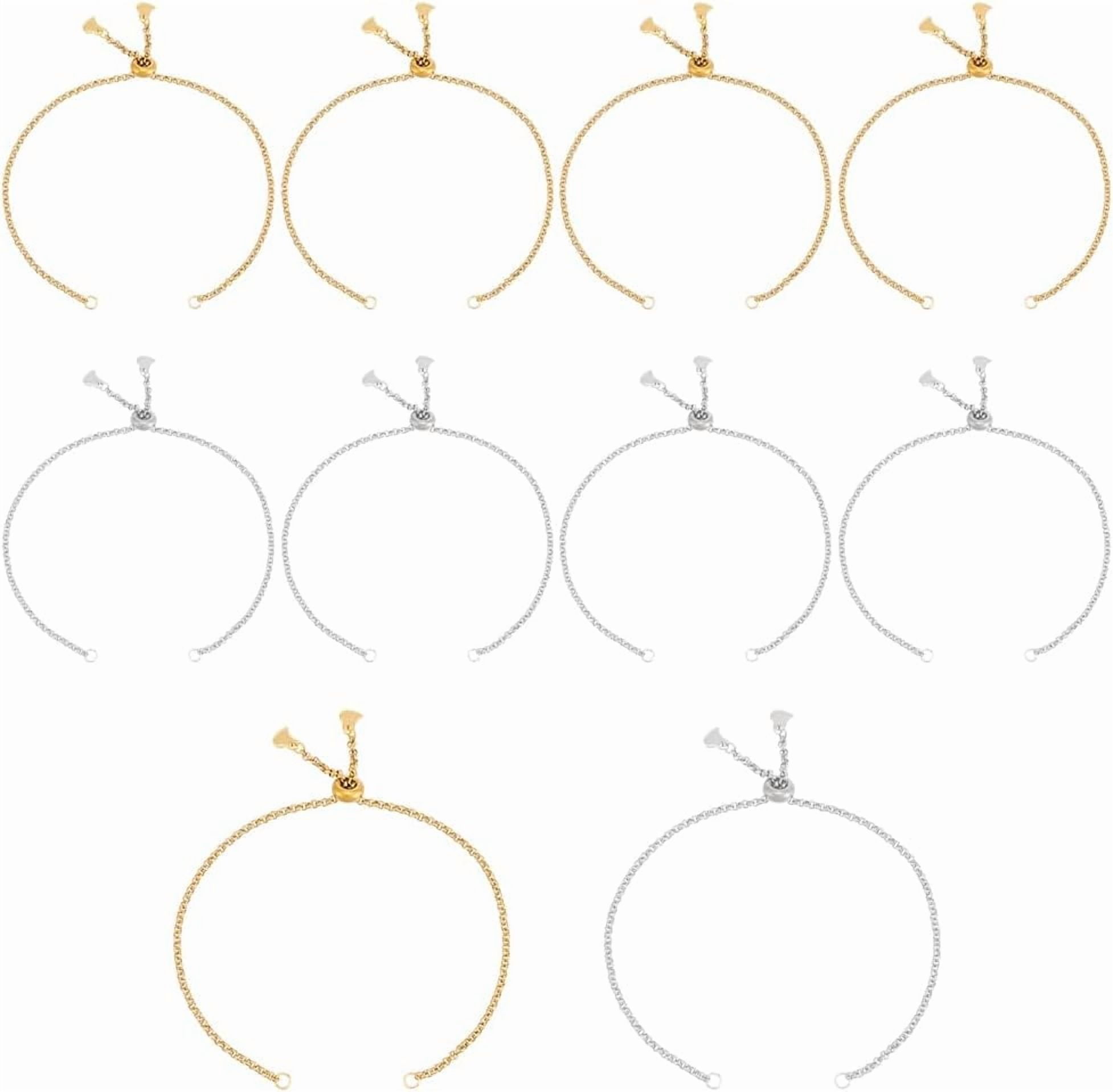 10Pcs 2 Colors Adjustable Slider Bracelet Stainless Steel Bracelet ...