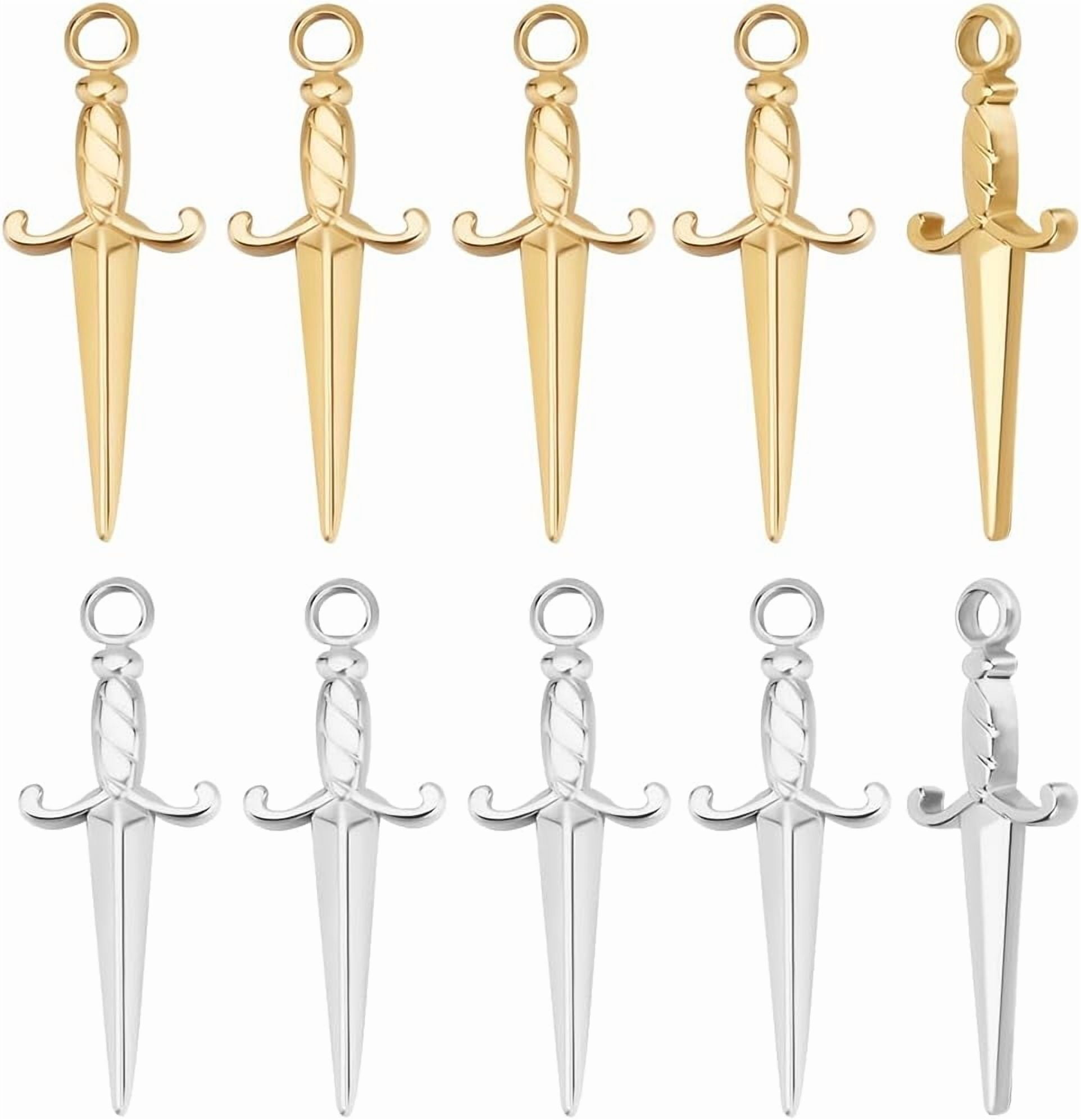 10Pcs 2 Colors Charms 18K Gold Plated 201 Stainless Steel Swords Knife ...