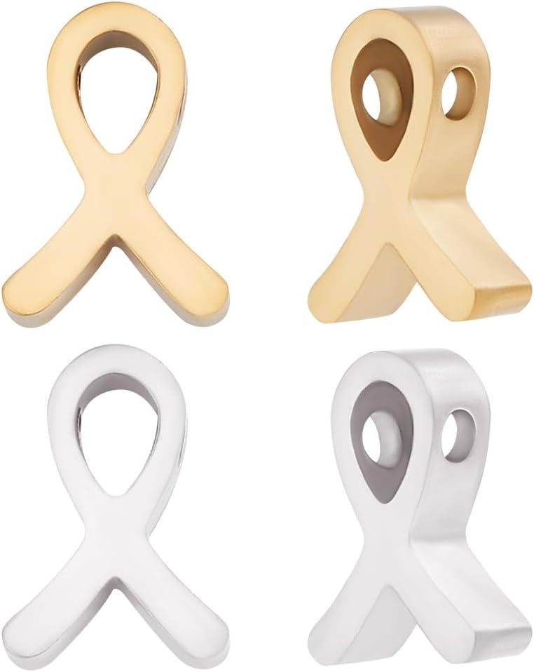 10Pcs 2 Colors Ribbon Charms Stainless Steel Breast Cancer Awareness ...