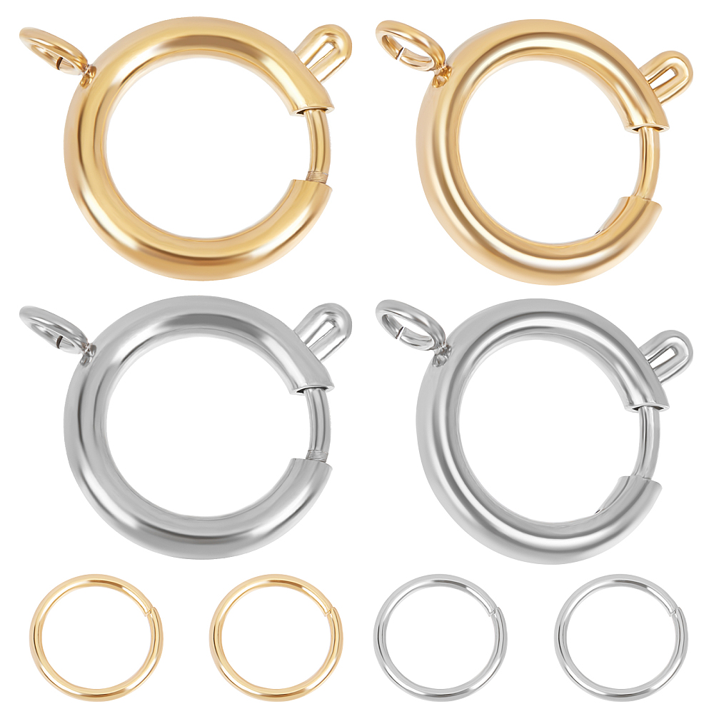 10Pcs 2 Colors Spring Ring Clasps Stainless Steel Round Jewellery ...
