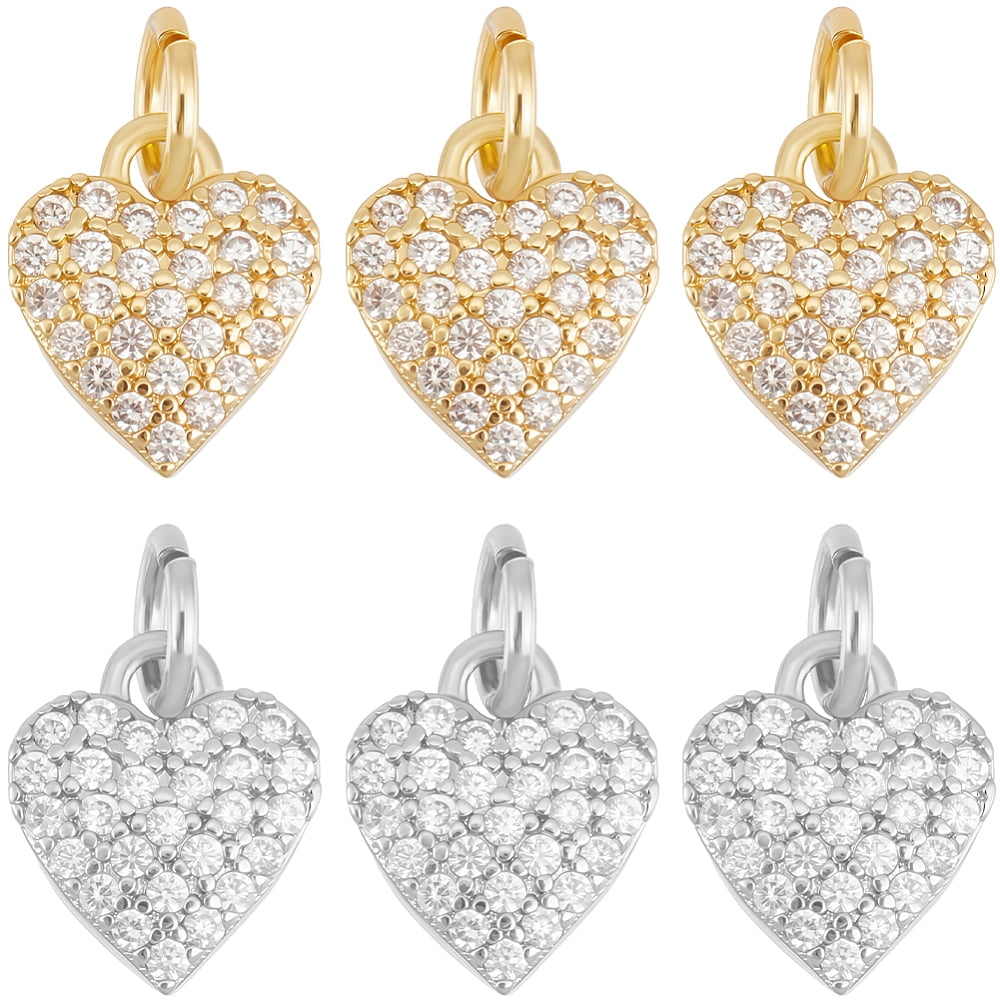 10Pcs 2 Colors Tiny Heart Charms 18K Gold& Platinum Plated Love Cubic ...