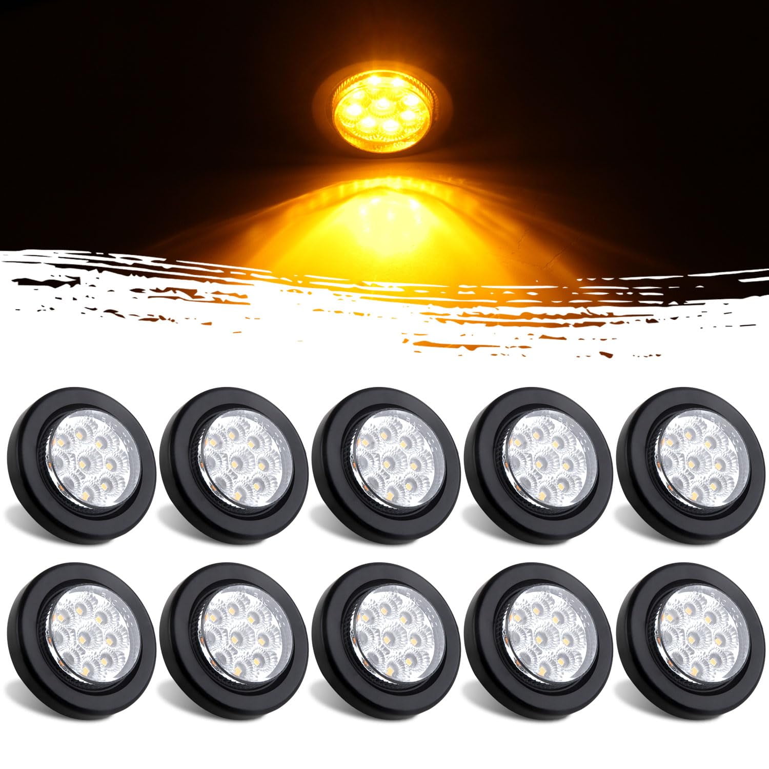10Pcs 2” Inch Round Led Marker Lights 9 LED Reflectors Clear Lens, 2 ...