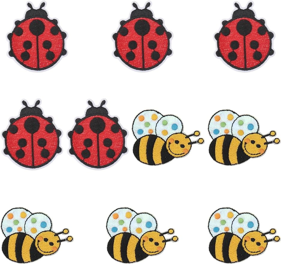 10Pcs 2 Styles Ladybug Bee Sew or Iron on Cloth Patches Appliques ...