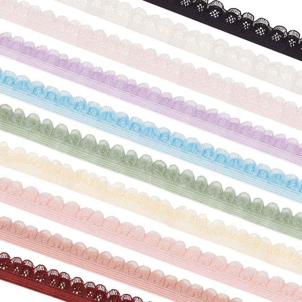 10Pcs 20 Yards Nylon Elastic Lace Trim Ribbons 10 Colors 1/2 Inch Wide ...