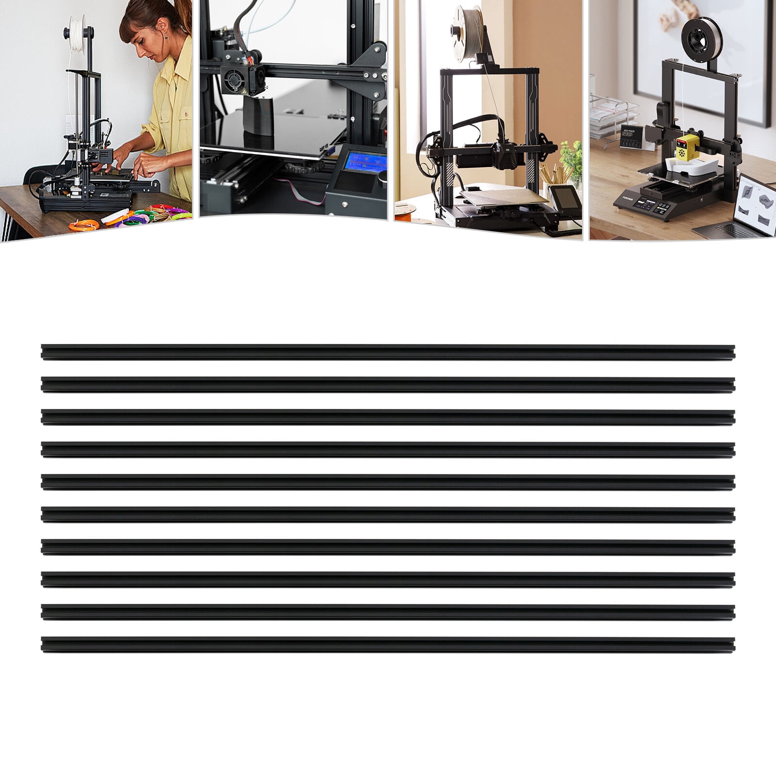 10Pcs 2020 T-Slot Aluminum Extrusion Kit Black for CNC 3D Printer 20*20 ...