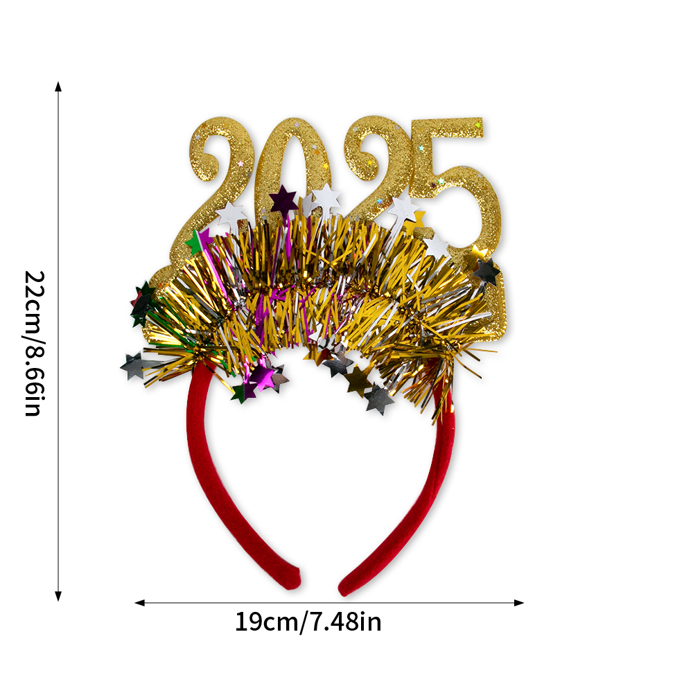 10Pcs 2025 Happy New Year Headband Glitter Sequins Christmas Headdress ...