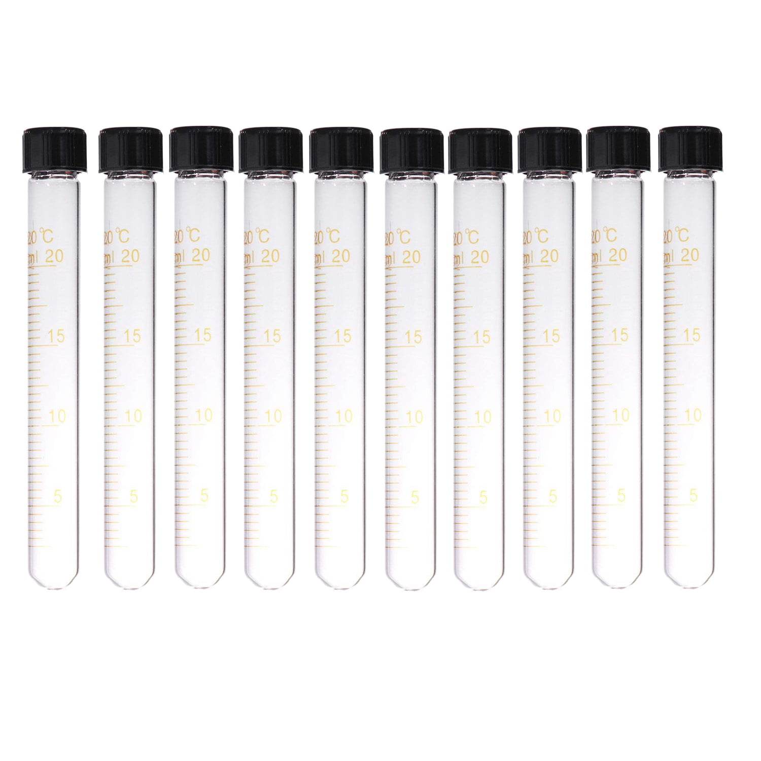 10Pcs 20ml Lab Clear Glass Test Tube Round Bottom Graduated with Screw ...